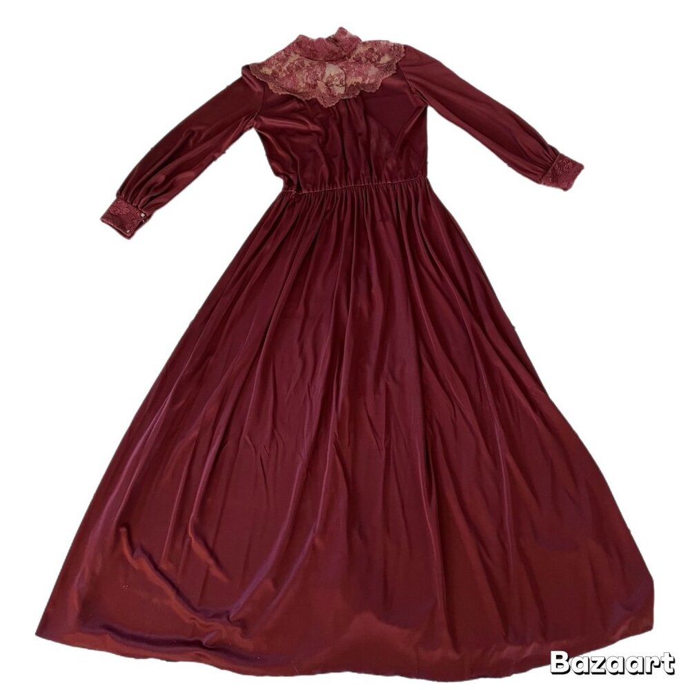 1970's Pioneer High Neck Maxi Dress With Lace Top - Gem